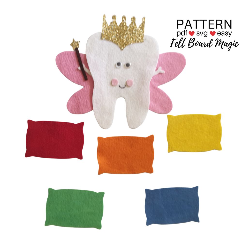 Hide and Seek Tooth Fairy Colours Game Felt Set Pattern – Felt Board Magic