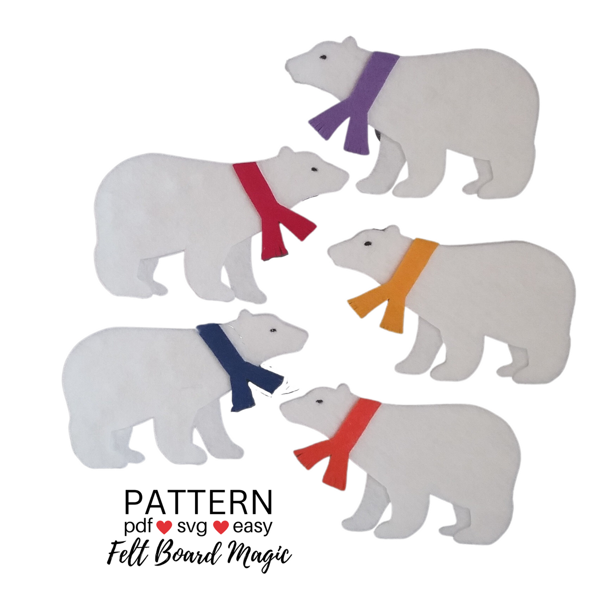 Five Little Polar Bears Felt Set Pattern – Felt Board Magic