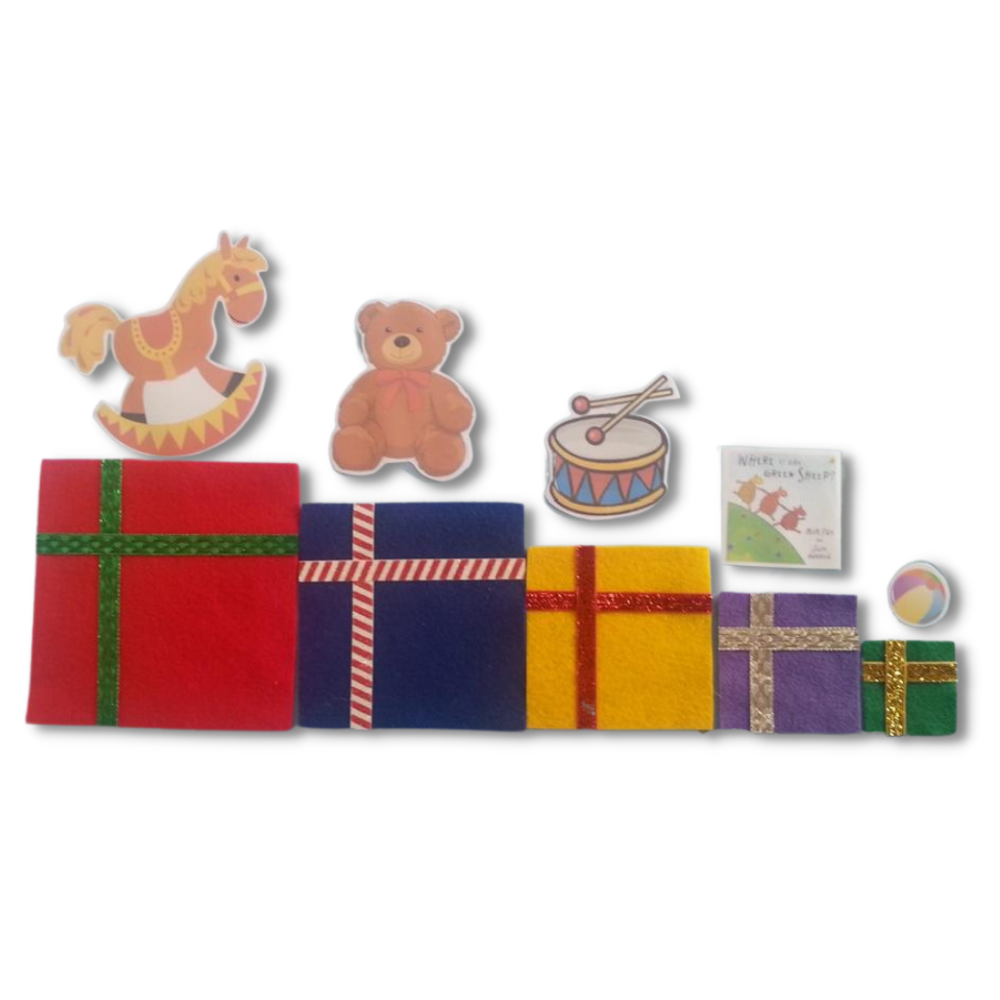 Five Christmas Presents Felt Set Pattern – Felt Board Magic